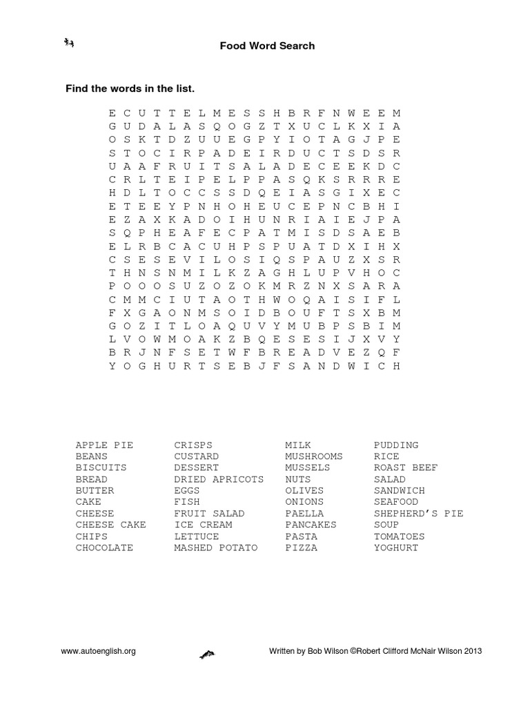 Food Word Search: Written by Bob Wilson ©robert Clifford Mcnair Wilson ...