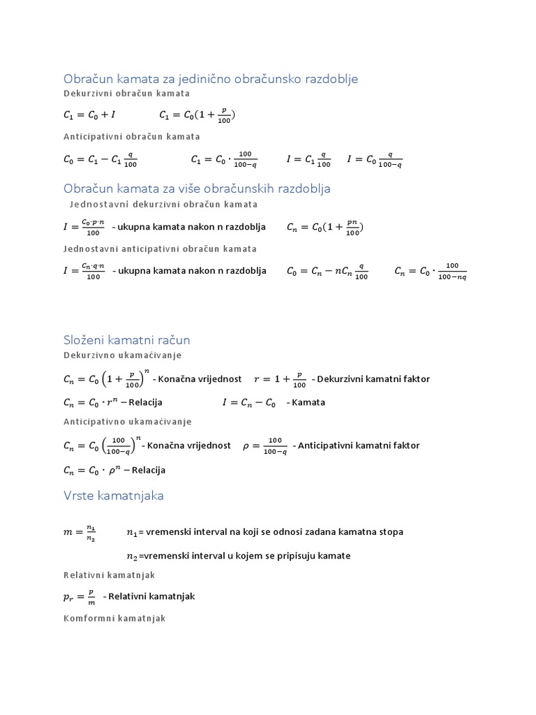 Financijska Matematika Formule | PDF
