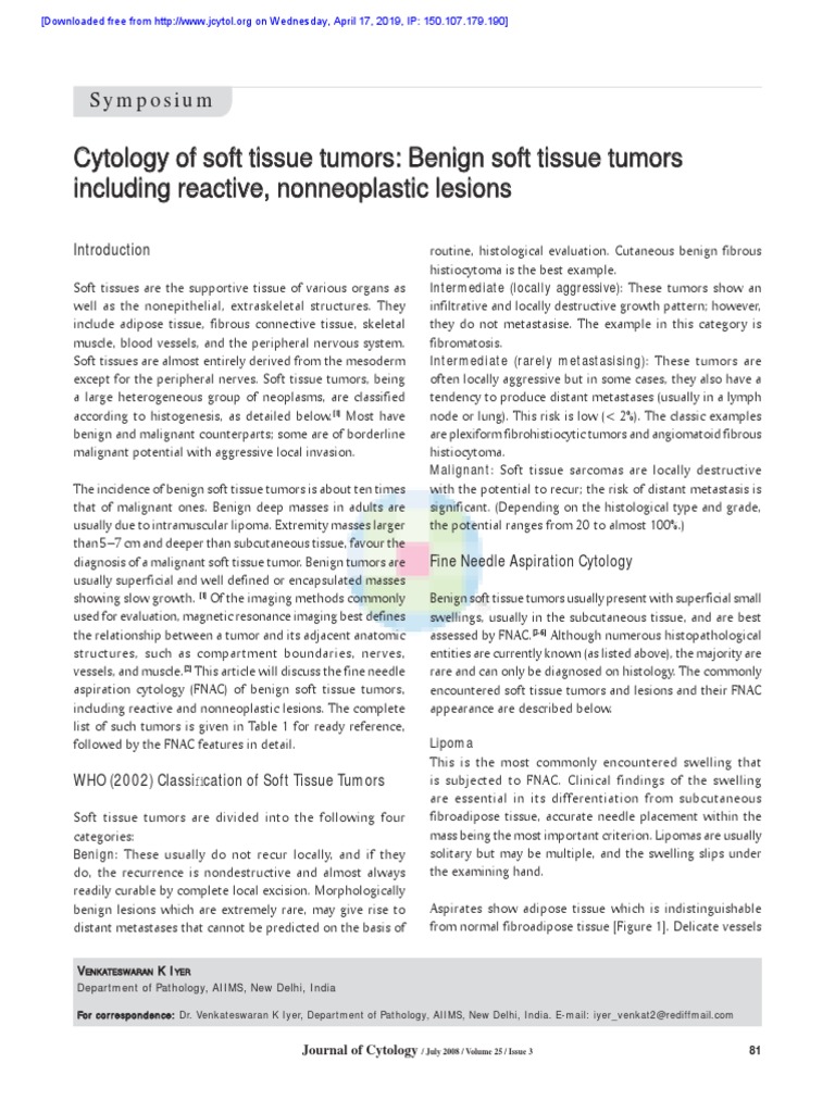 Tumors of Soft Tissue | Download Free PDF | Cytopathology | Benign Tumor