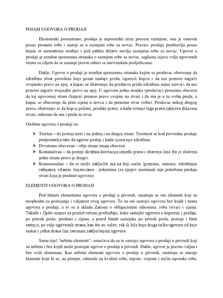Ugovor o Prodaji | PDF