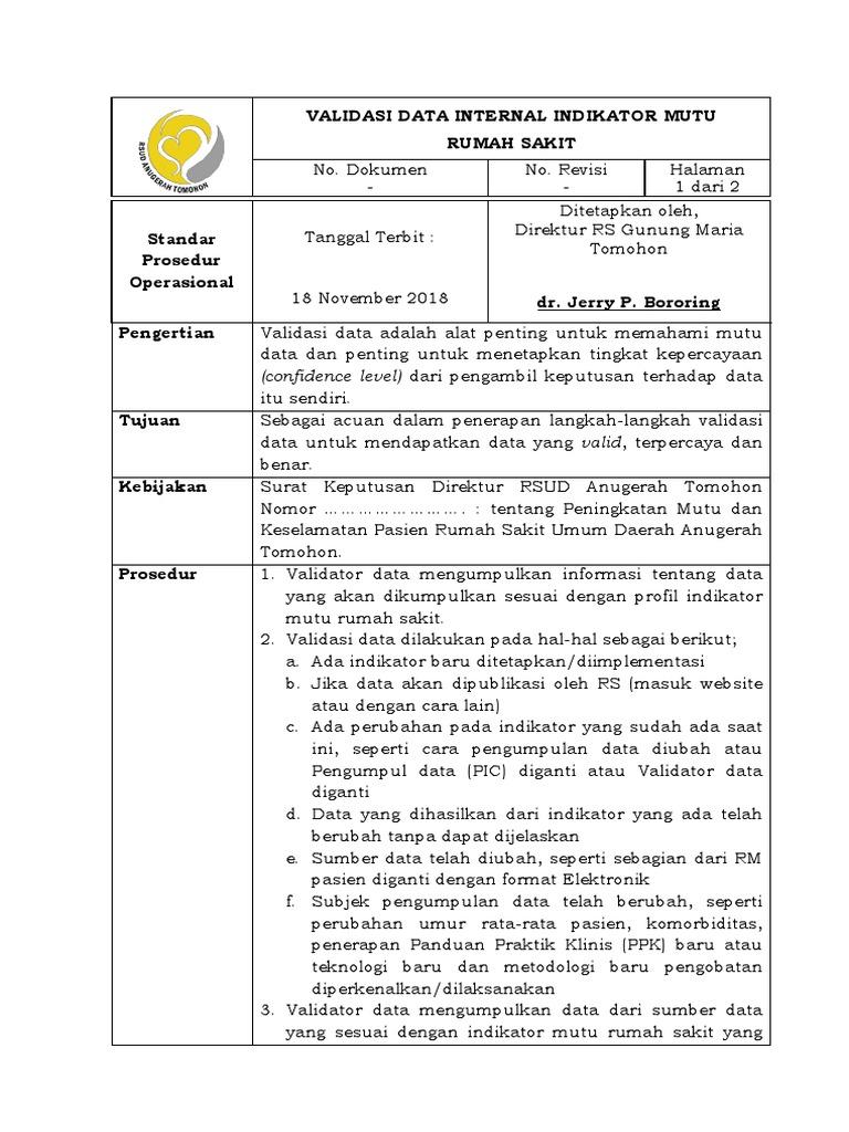 Validasi Data Indikator Mutu Rumah Sakit | PDF