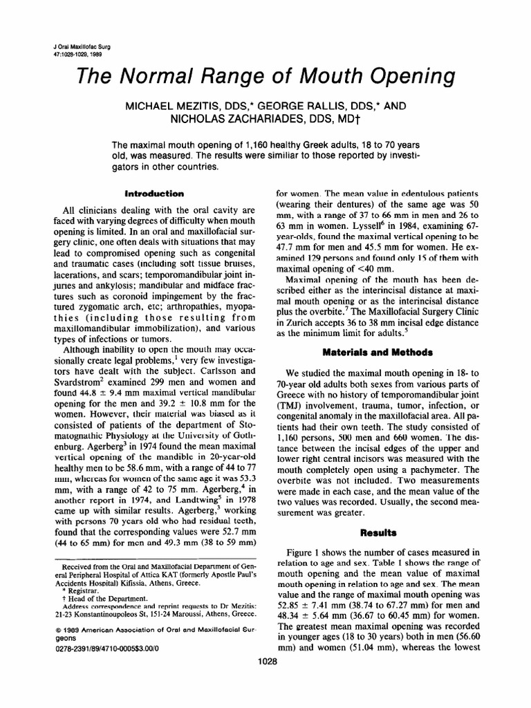 The Normal Range of Mouth Opening | PDF | Diseases And Disorders | Medicine