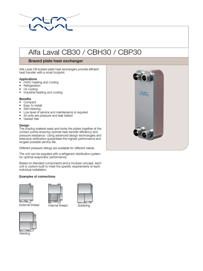 Alfa Laval CB30 / CBH30 / CBP30: Brazed Plate Heat Exchanger | PDF ...