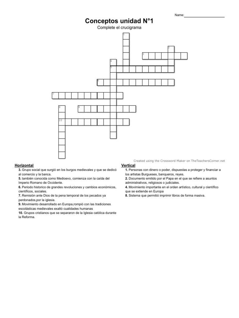 Crucigrama Edad Media y Edad Moderna | PDF