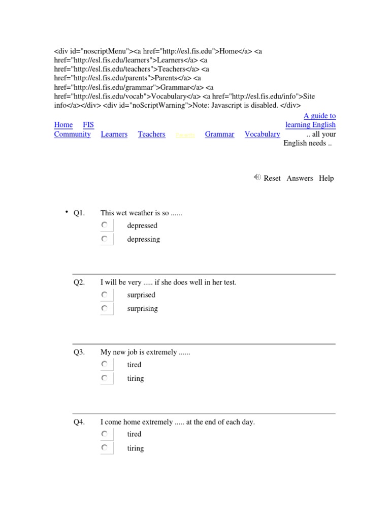 Exercises Adjectives Ending in Ing and Ed | PDF