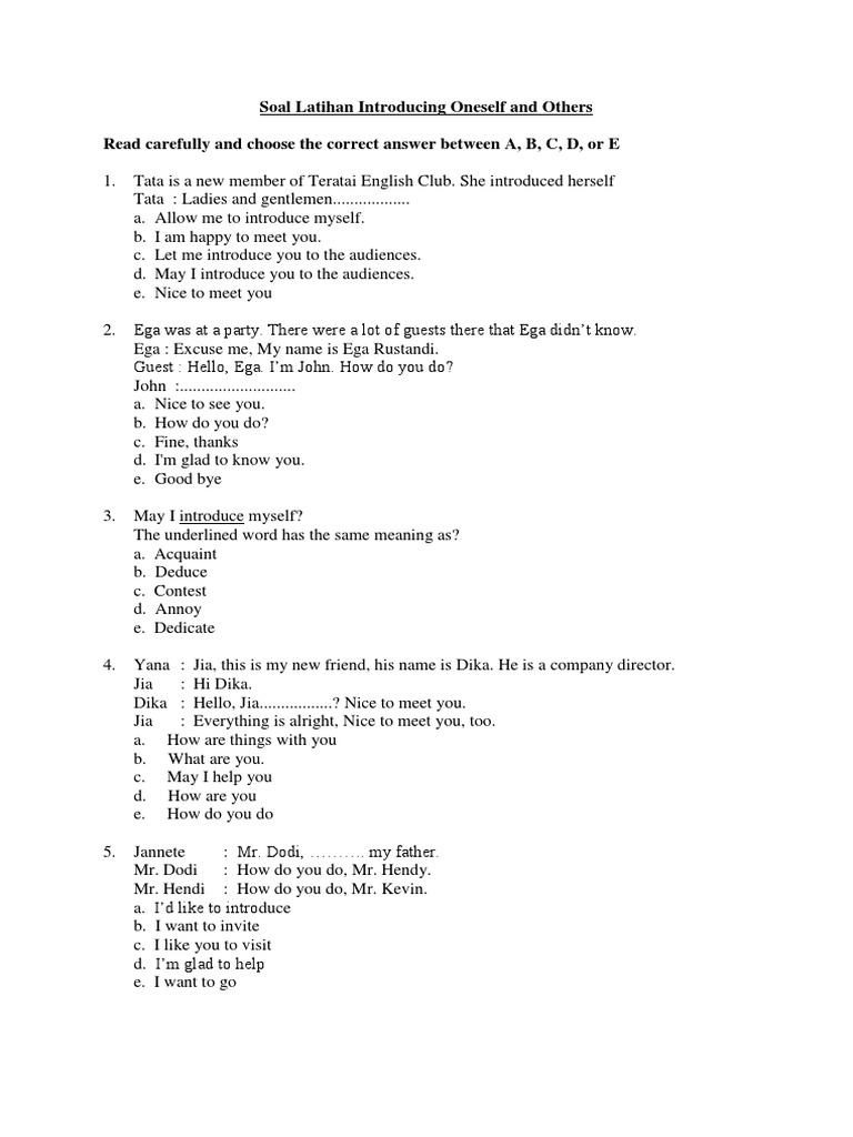 Introducing Oneself and Others: A Document Testing Comprehension of ...