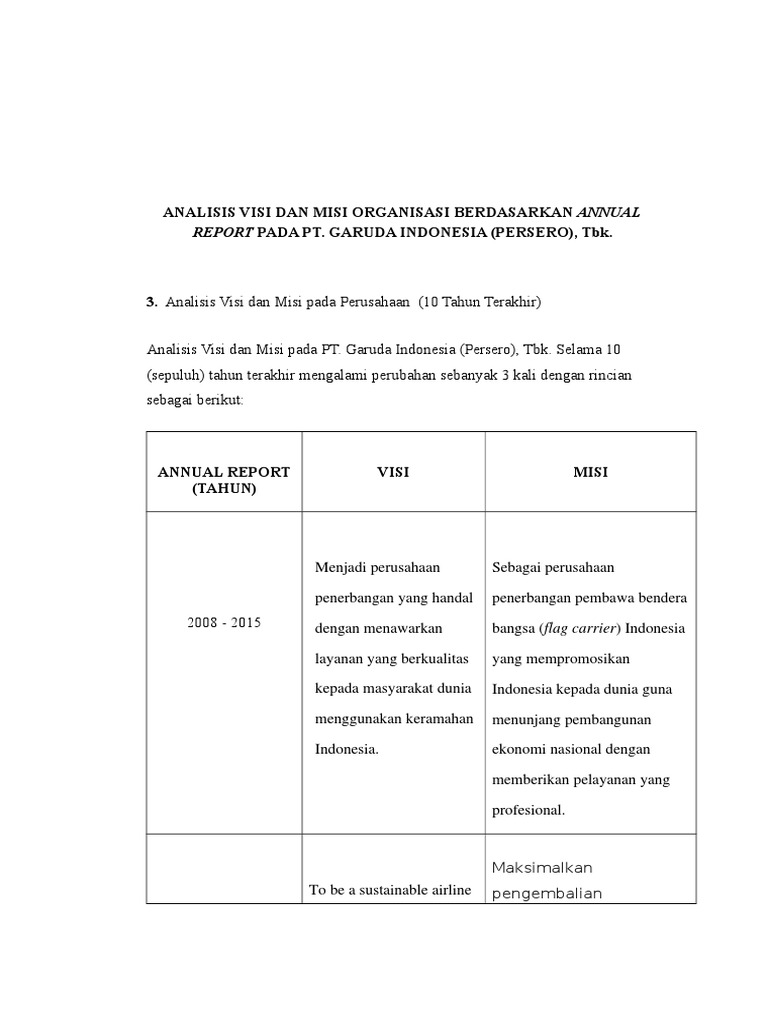 Analisis Visi Dan Misi Pt. Garuda Indonesia | PDF