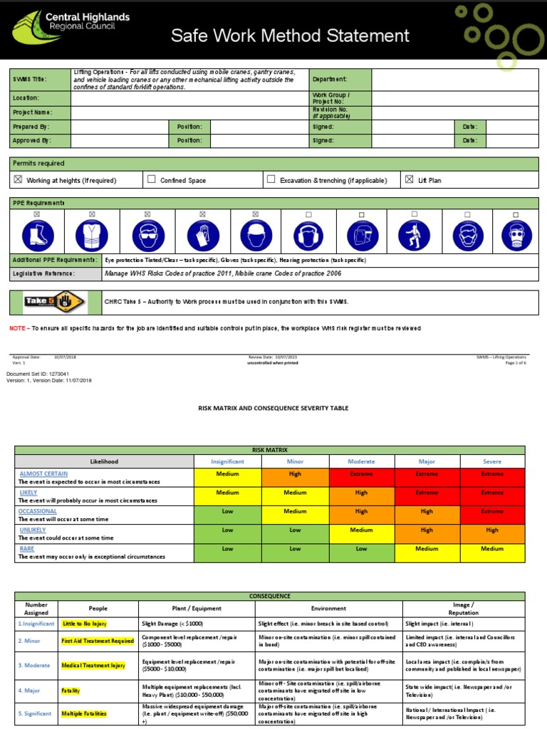 (1) CHRC SWMS Lifting Operations | Crane (Machine) | Personal ...