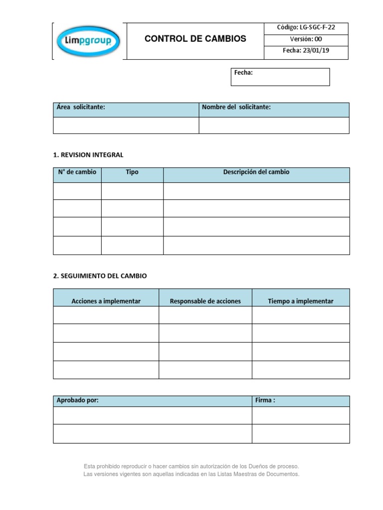 Formato de Control de Cambio | PDF