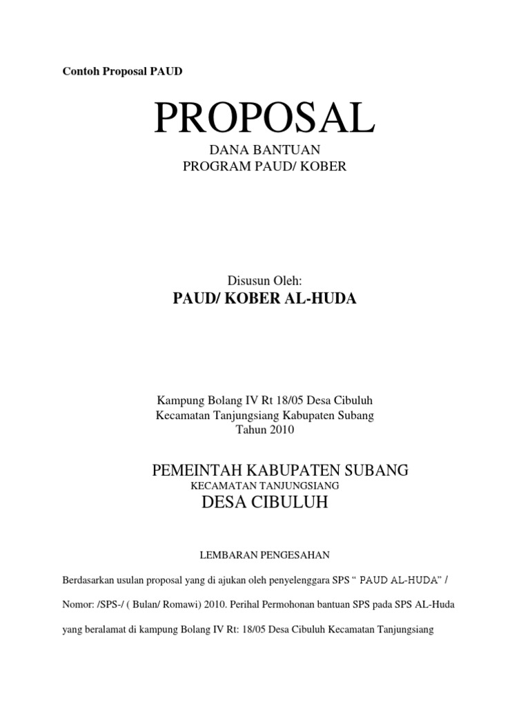Contoh Proposal PAUD | PDF