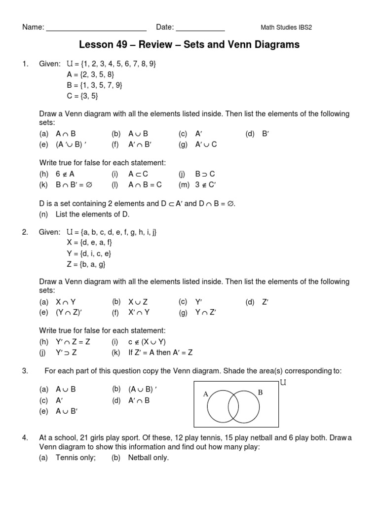 IBSTL49 Sets and Venn Diagrams | PDF | Cognition | Teaching Mathematics
