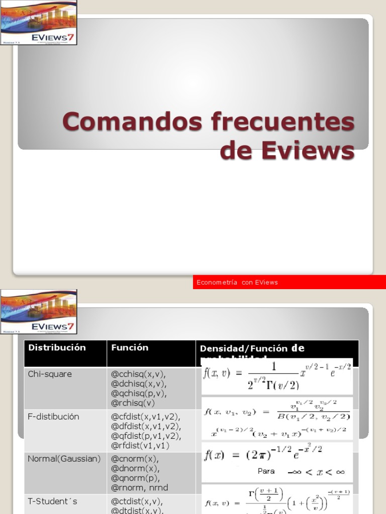 Comandos Frecuentes de Eviews | PDF | Econometría | Matriz (Matemáticas)