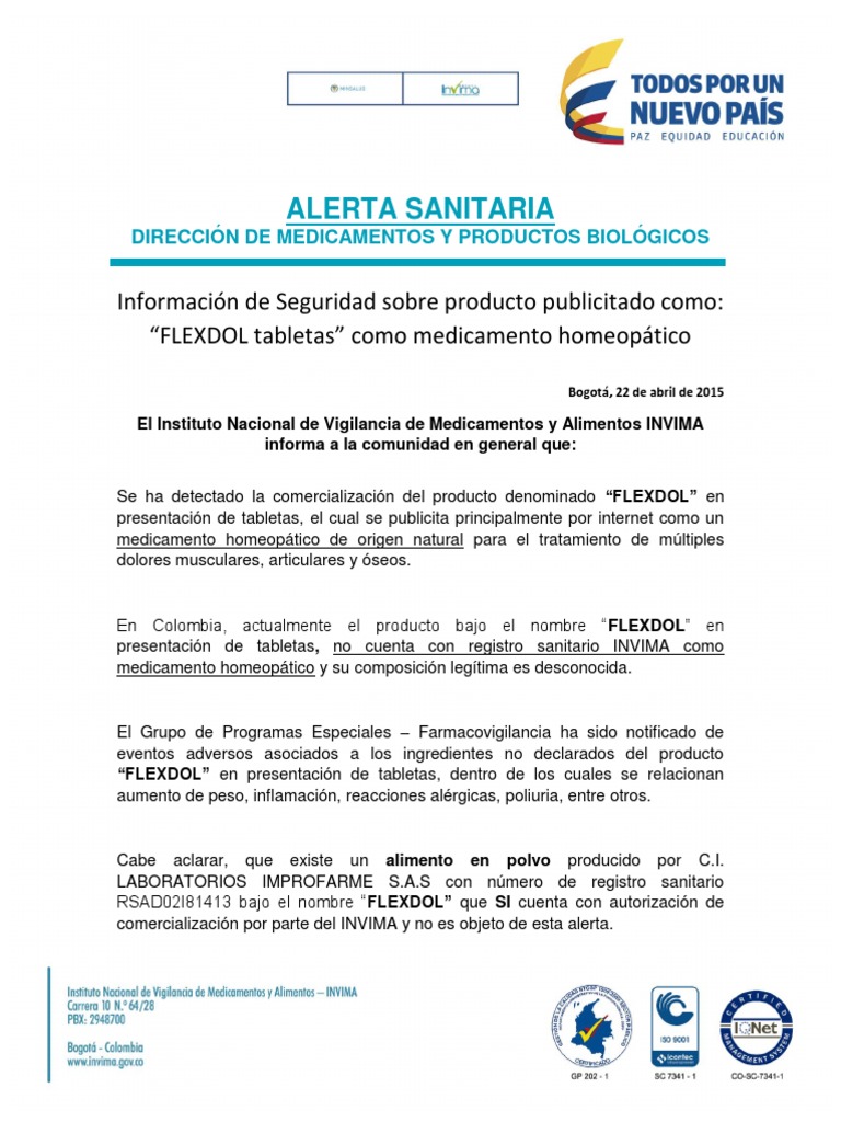 Alerta Sanitaria Flexdol | PDF | Homeopatía | Medicamentos con receta