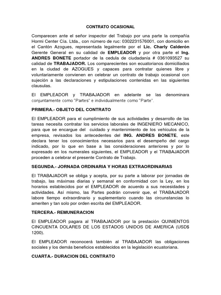 Contrato Ocasional | Descargar gratis PDF | Derecho laboral | Información del gobierno
