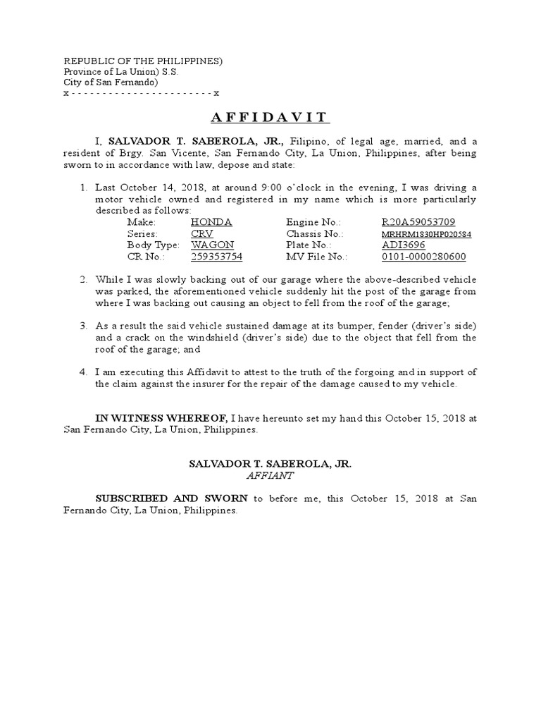 Sample Affidavit | PDF