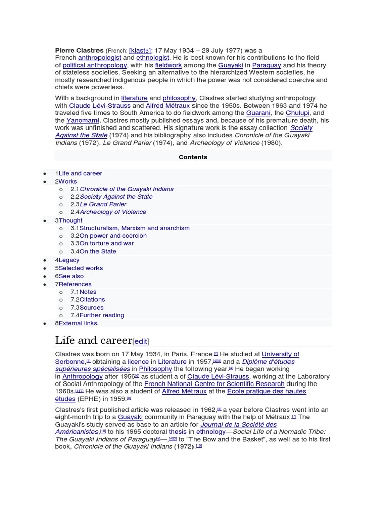 Pierre Clastres Against State Classes | PDF | Anthropology | Science