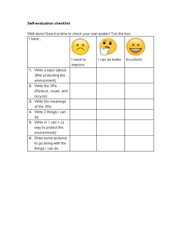 Self-Evaluation Checklist | PDF