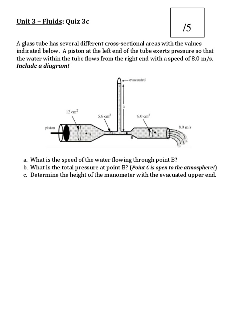 Fluids - Quiz 3c - Bernoullis Equation | PDF