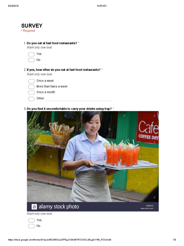 Survey: 1. Do You Eat at Fast Food Restaurants? | PDF
