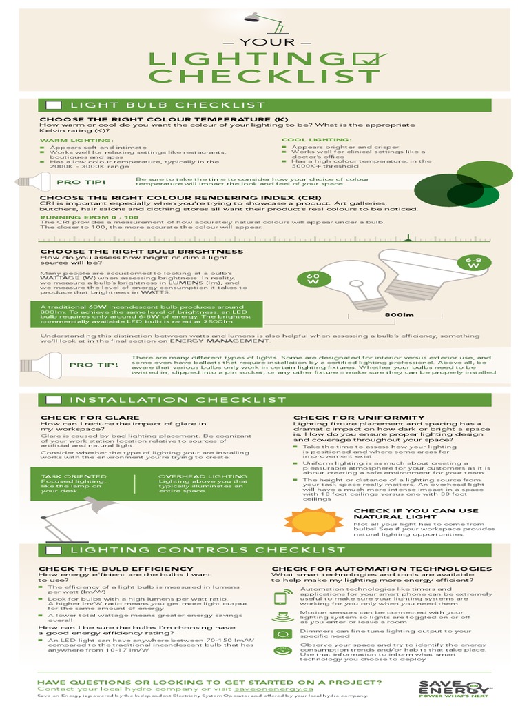 Lighting Checklist | PDF | Lighting | Incandescent Light Bulb