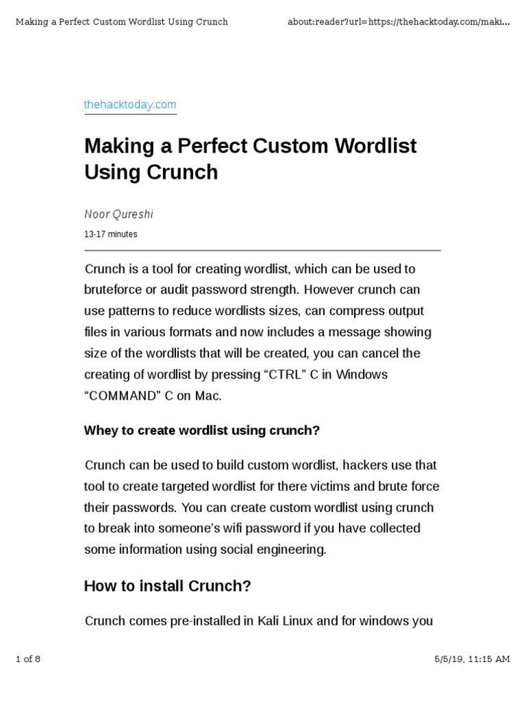 Making A Perfect Custom Wordlist Using Crunch | PDF | Character Encoding | Filename