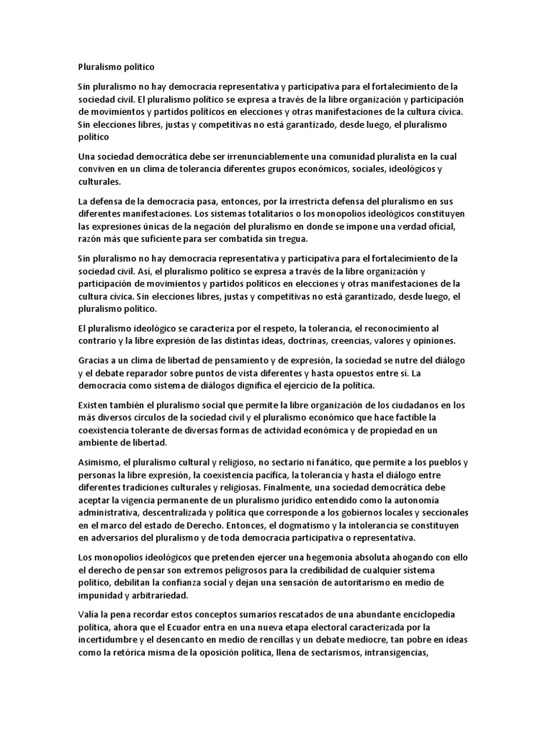Pluralismo | PDF | Tolerancia | Democracia