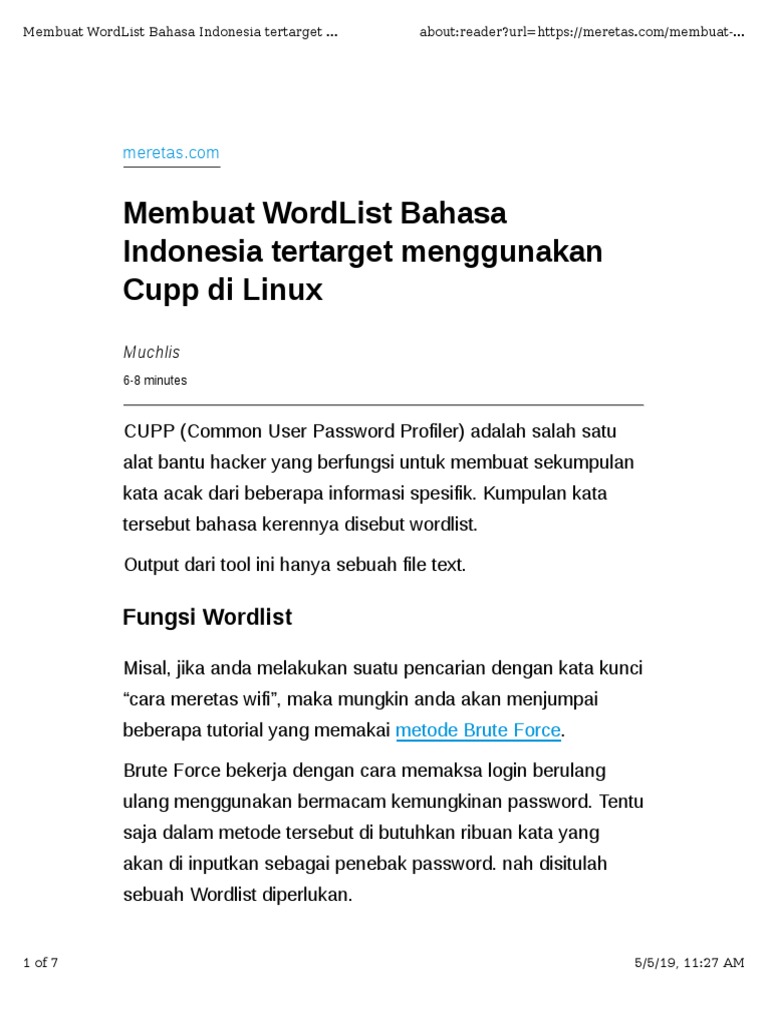 Membuat WordList Bahasa Indonesia Tertarget Menggunakan Cupp Di Linux | PDF