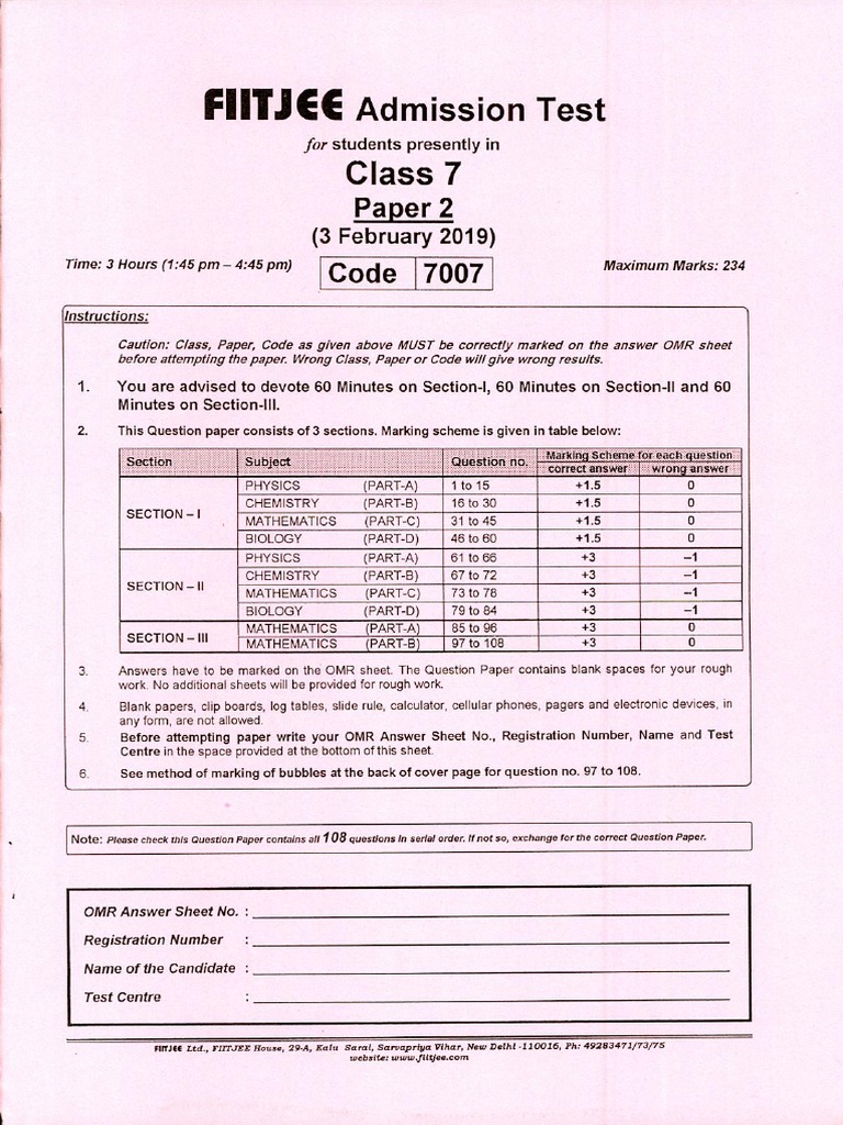 Class 7 Ad Test Paper 1 - 7007 PDF | PDF | Lens (Optics) | Cellular ...