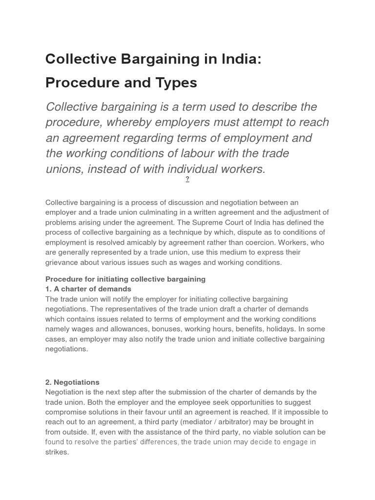 Collective Bargaining in India: Procedure and Types | PDF | Collective ...