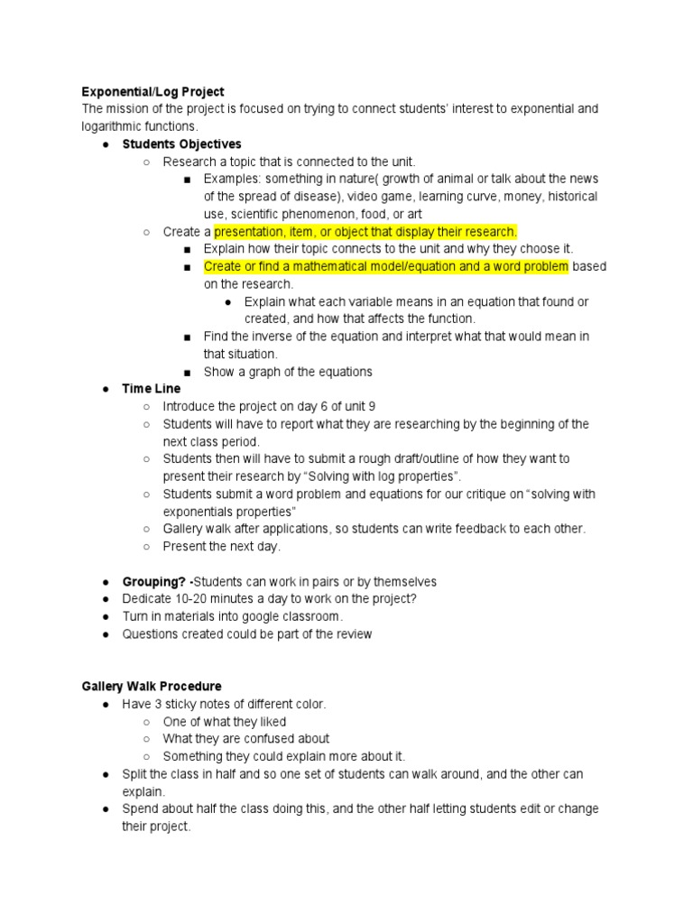 Exponential Log Project Outline Proposal | PDF | Logarithm ...
