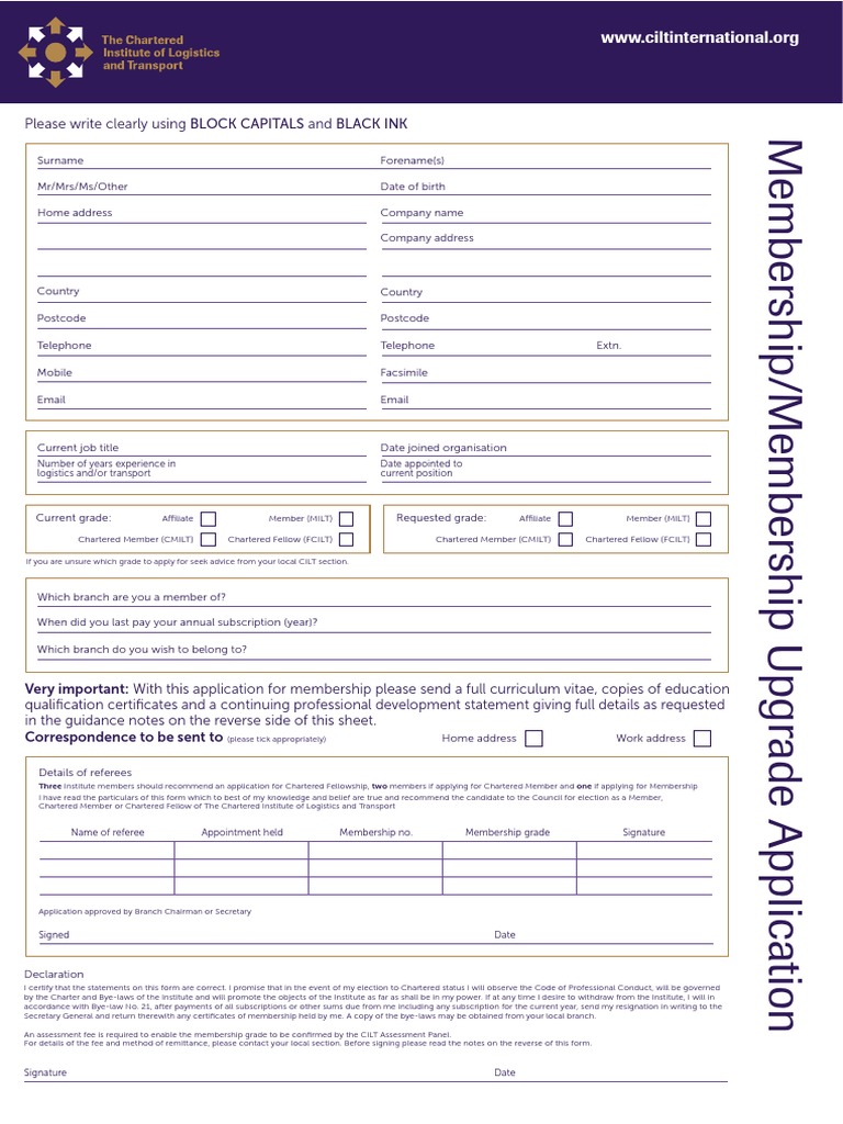 CILT Membership Application Form | PDF | Business