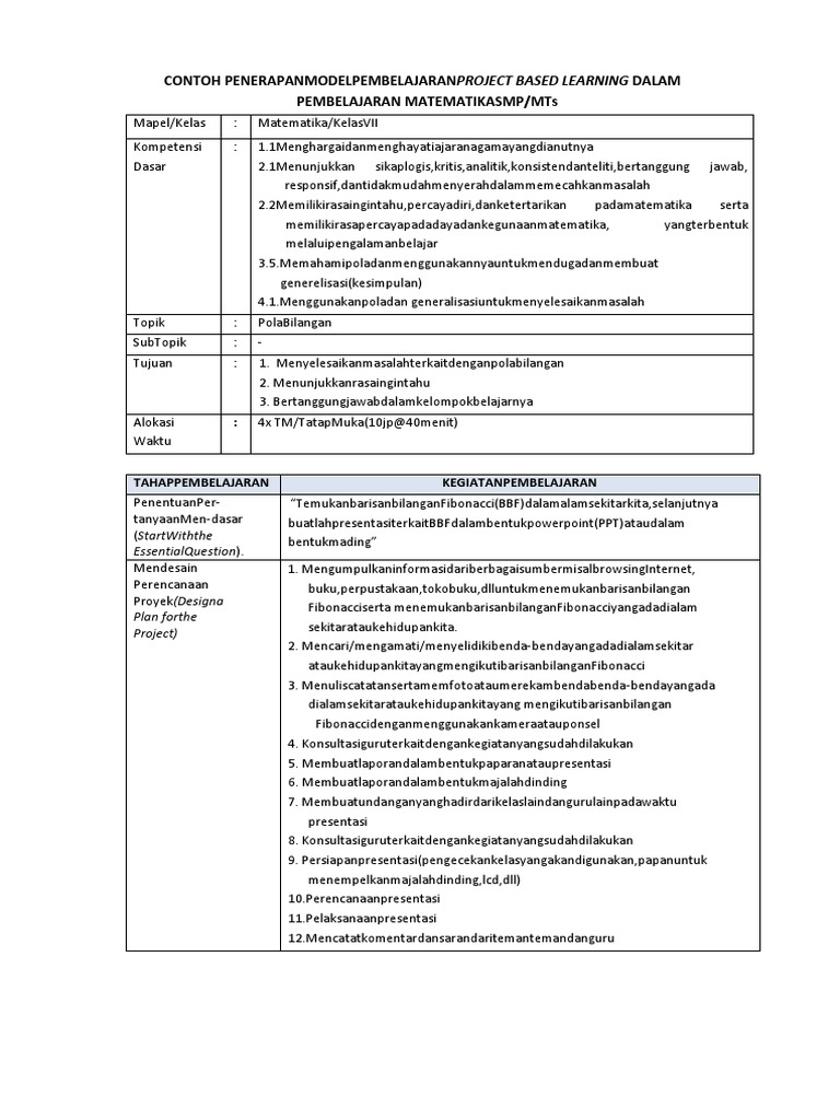 Draft Contoh Penerapan Model Pembelajaran Project Based Learning Dalam ...