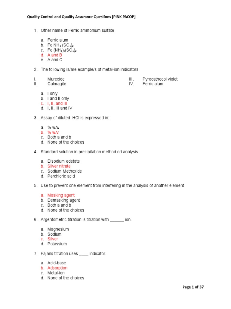 Pink Pacop QC and Qa Answer Key | PDF | Titration | Chemistry