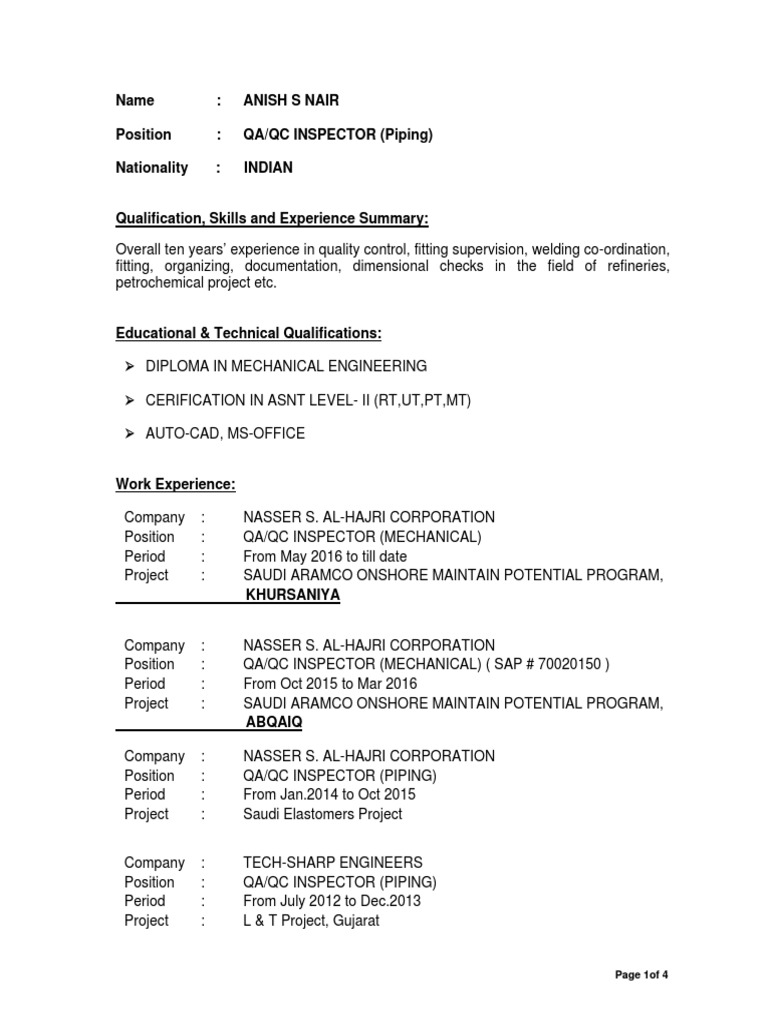 Latest CV (Anish Nair) | PDF | Specification (Technical Standard ...