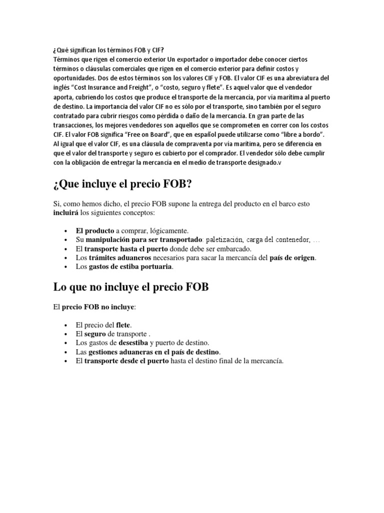 ¿Qué Significan Las Siglas FOB Y CIF? | PDF | El comercio internacional | Comercio