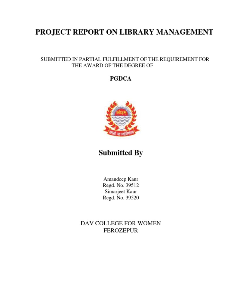 Project Report On Library Management: Submitted in Partial Fulfillment ...