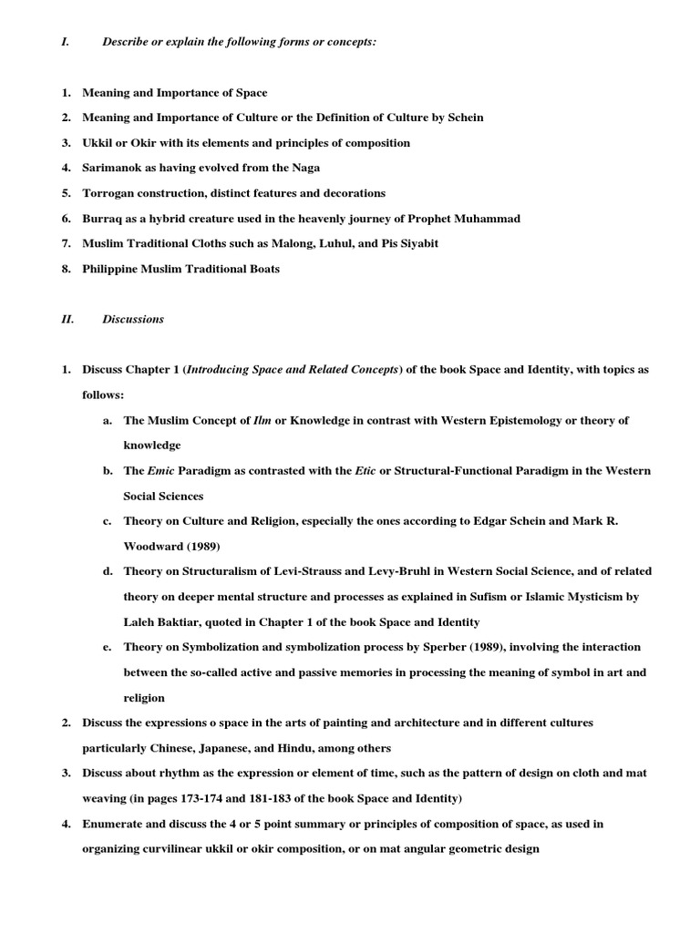 I. Describe or Explain The Following Forms or Concepts | PDF ...