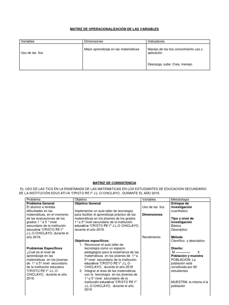 Cuadro de Variables | PDF | Enseñanza de matemática | Tecnología de información y comunicaciones
