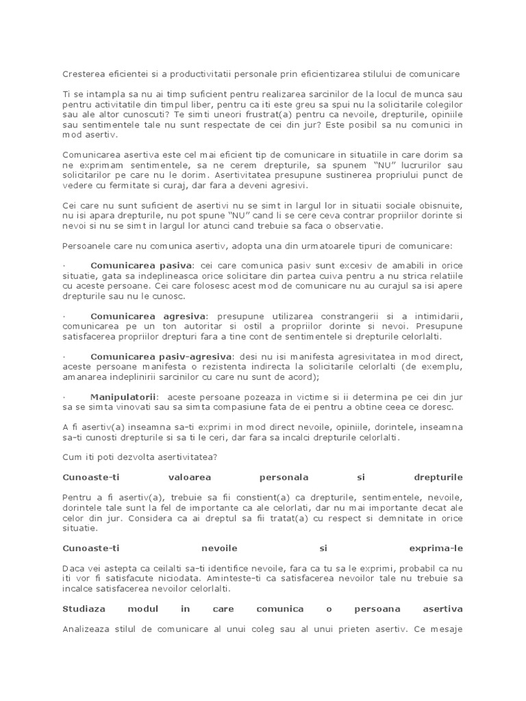 Comunicarea Asertiva | PDF
