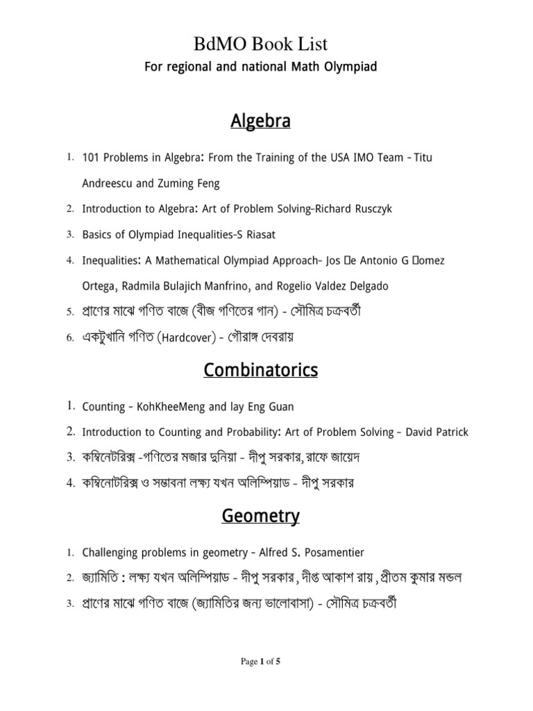 Bdmo Book List: Page 1 of 5 | PDF | Sports & Recreation | Foreign ...