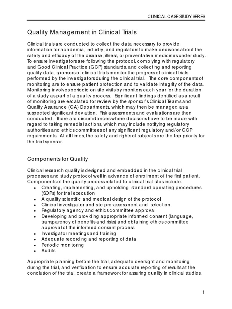Quality Management in Clinical Trials | PDF | Institutional Review ...