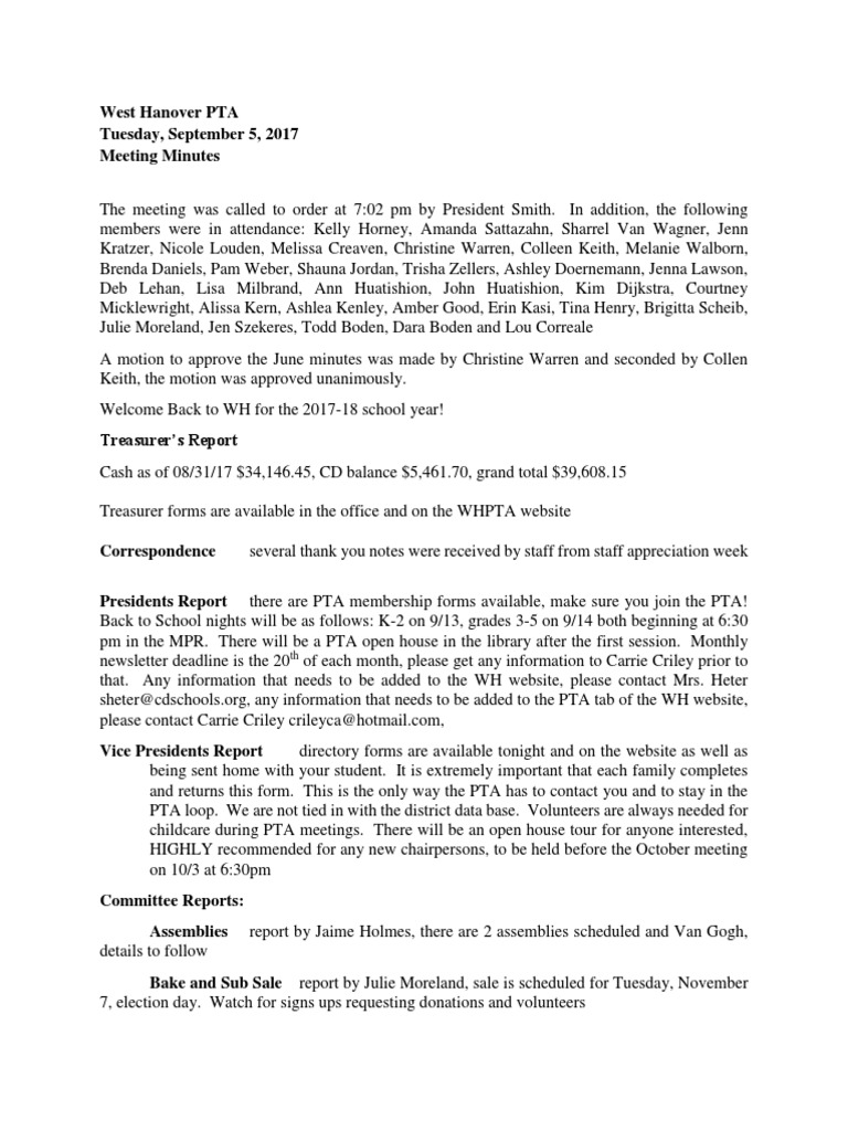 09 05 17 Meeting Minutes | PDF | Educational Organizations | Behavior ...