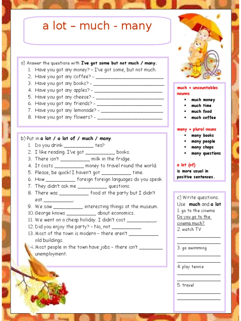 Much Many A Lot of Fun Activities Games Grammar Drills - 37094 | PDF ...