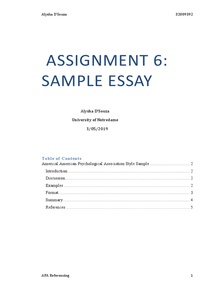 Assignment 6: Sample Essay: Alysha D'Souza 32009392 | PDF | Citation ...