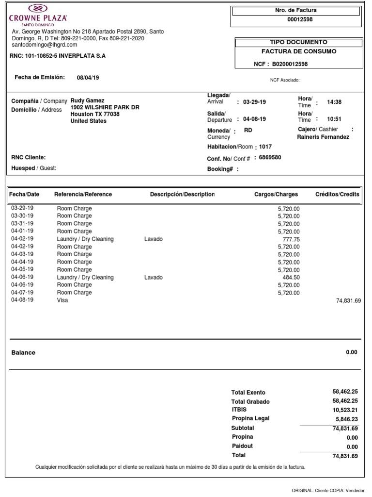 Tipo Documento Factura de Consumo: NCF Asociado | PDF