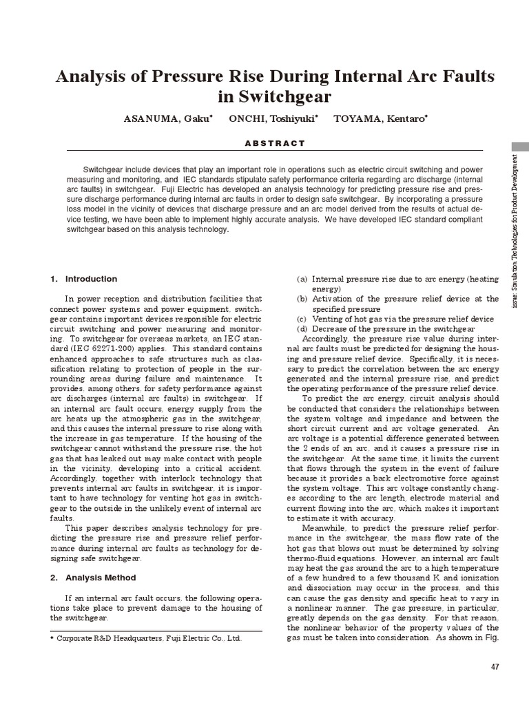 Analysis of Pressure Rise During Internal Arc Faults in Switchgear ...