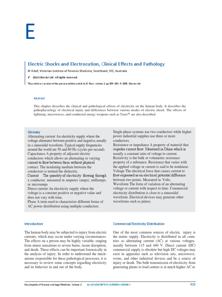Electric Shocks and Electrocution, Clinical Effects and Pathology | PDF ...