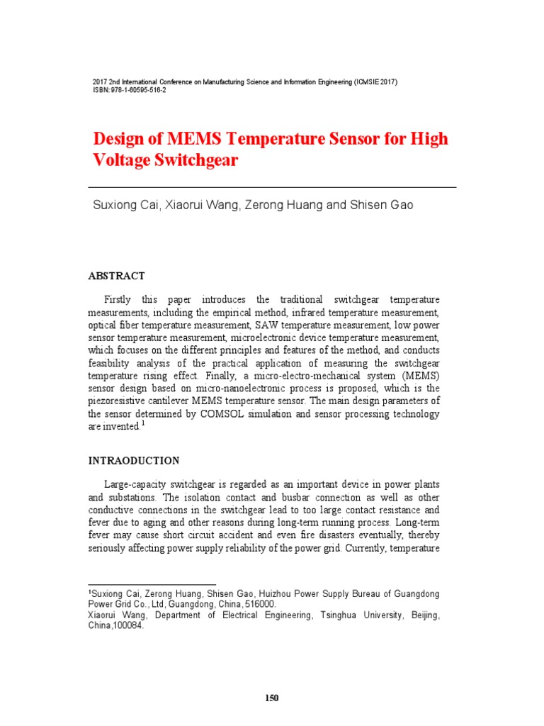 Design of MEMS Temperature Sensor For High Voltage Switchgear ...