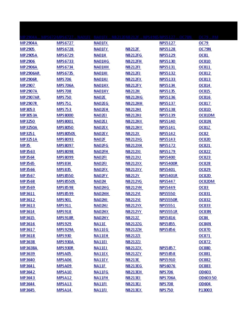Part Number Cross-Reference List for Semiconductors and Integrated ...