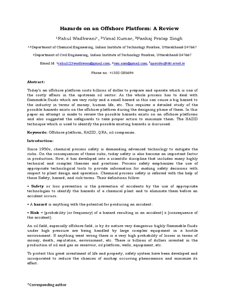 Hazards On An Offshore Platform A Review | PDF | Risk Assessment | Risk ...